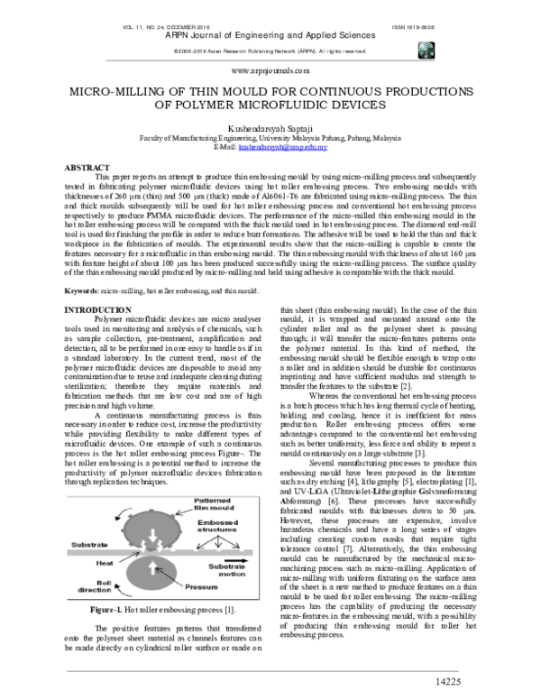 (PDF) Micro-Milling of Thin Mould for Continuous Productions of Polymer ...