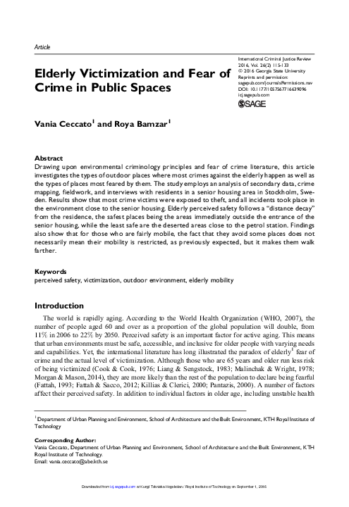 (PDF) Elderly Victimization and Fear of Crime in Public Spaces