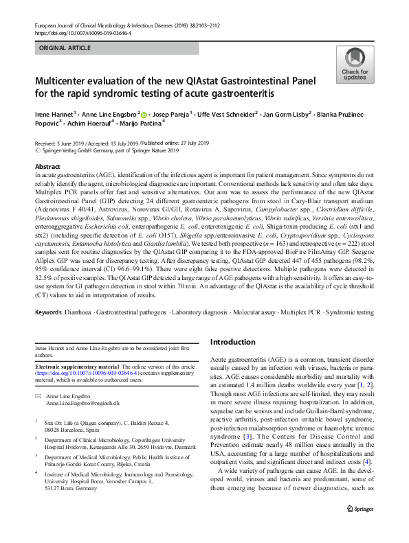 (PDF) Multicenter evaluation of the new QIAstat Gastrointestinal Panel ...