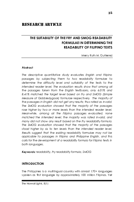 (PDF) The Suitability of the Fry and Smog Readability Formulae in ...