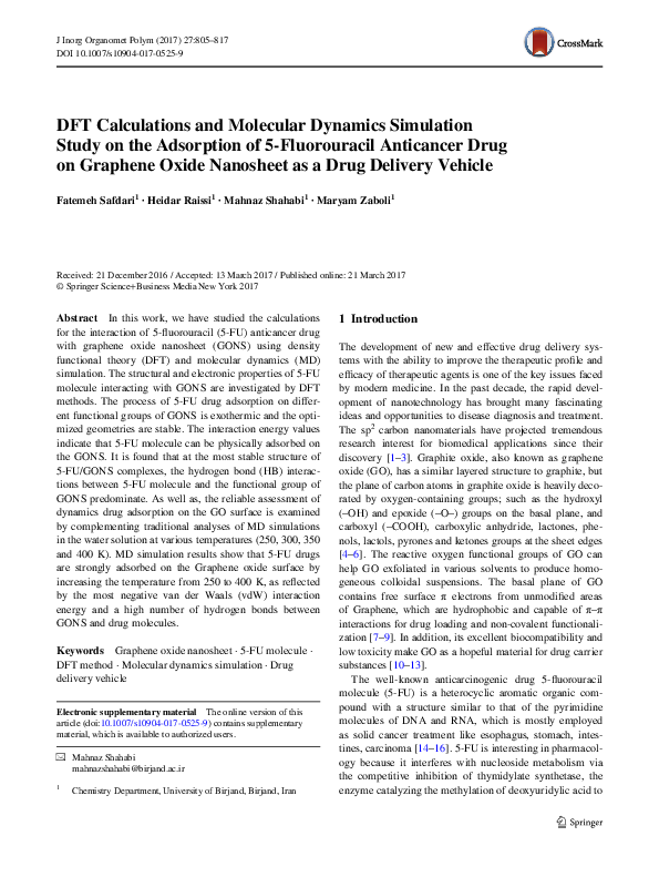 (PDF) DFT Calculations and Molecular Dynamics Simulation Study on the ...
