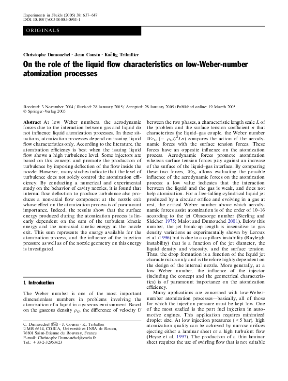 (PDF) On the role of the liquid flow characteristics on low-Weber ...