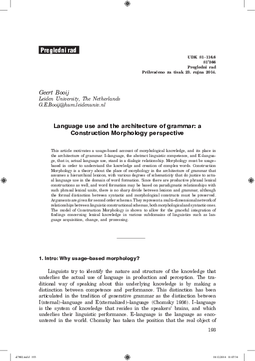 (PDF) Language use and the architecture of grammar: a Construction ...