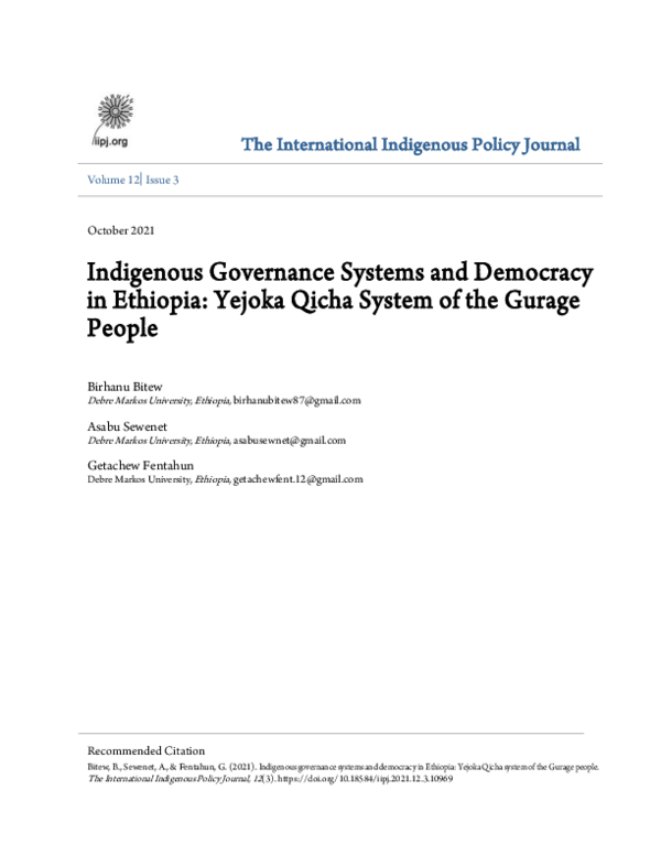 (PDF) Indigenous Governance Systems and Democracy in Ethiopia: Yejoka ...