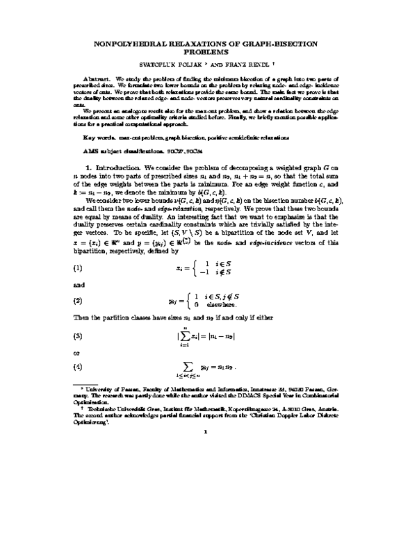 (PDF) Nonpolyhedral Relaxations of Graph-Bisection Problems