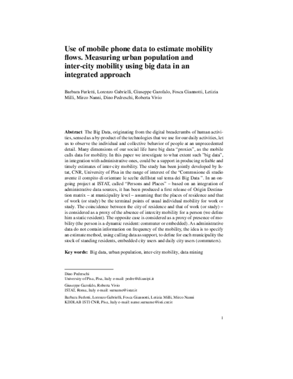 Pdf Use Of Mobile Phone Data To Estimate Mobility Flows Measuring Urban Population And Inter