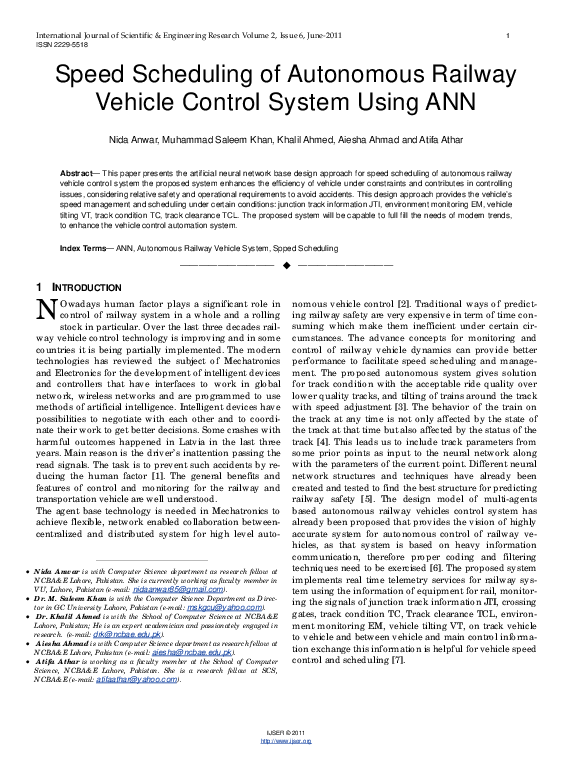 (PDF) Speed Scheduling of Autonomous Railway Vehicle Control System Using ANN