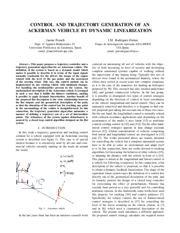 (PDF) Control and trajectory generation of an Ackerman vehicle by ...