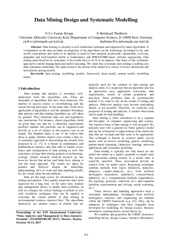 (PDF) Data Mining Design and Systematic Modelling