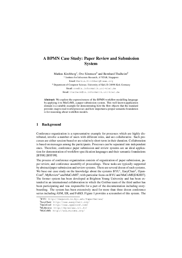 (PDF) A BPMN Case Study: Paper Review and Submission System