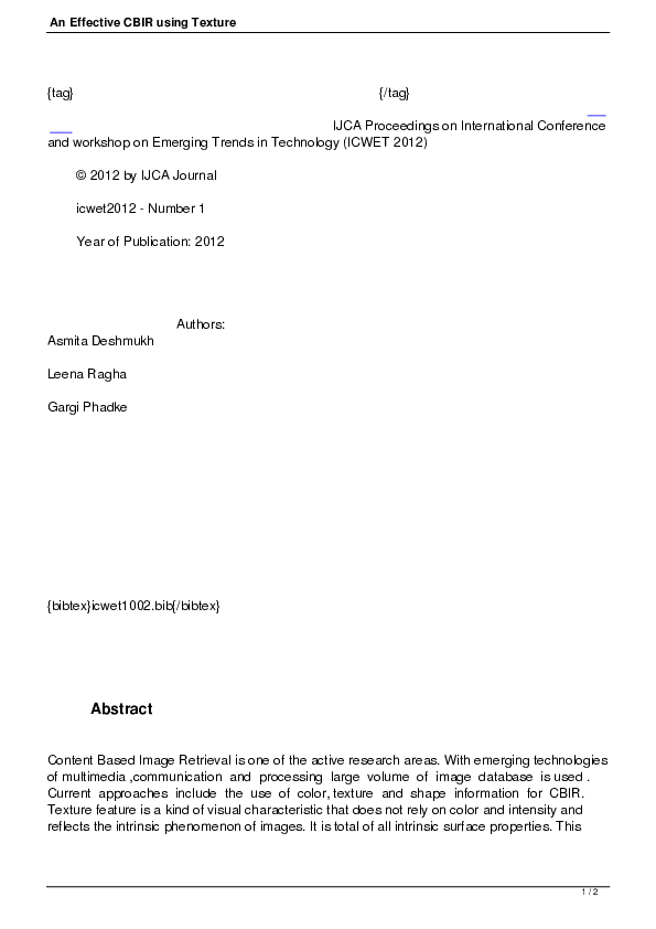 Pdf An Effective Cbir Using Texture