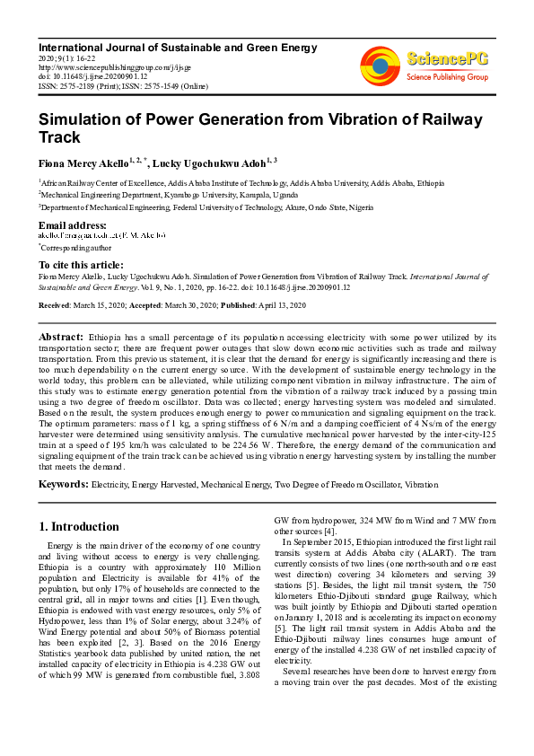 (PDF) Simulation of Power Generation from Vibration of Railway Track