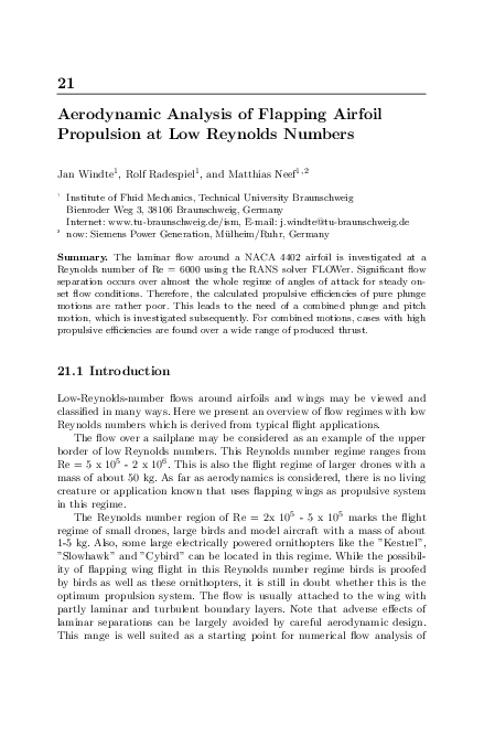 (PDF) Aerodynamic Analysis of Flapping Airfoil Propulsion at Low Reynolds Numbers | Rolf ...