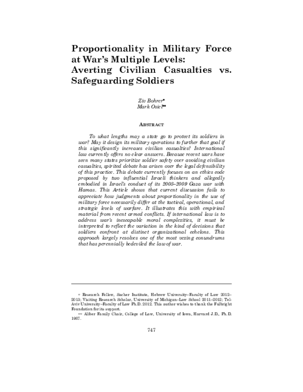 (PDF) Proportionality in Military Force at War's Multiple Levels ...