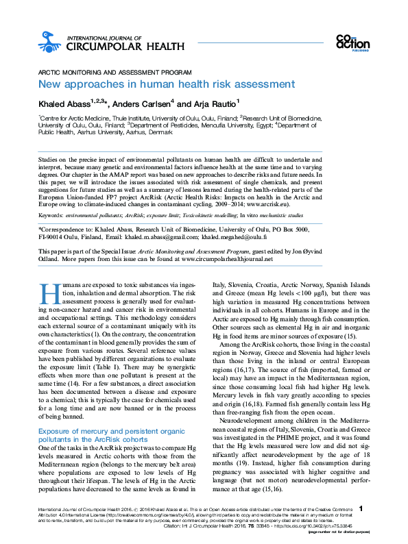 (PDF) New approaches in human health risk assessment