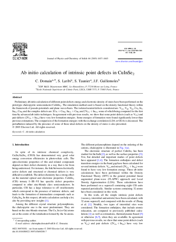 (PDF) Ab initio calculation of intrinsic point defects in CuInSe2