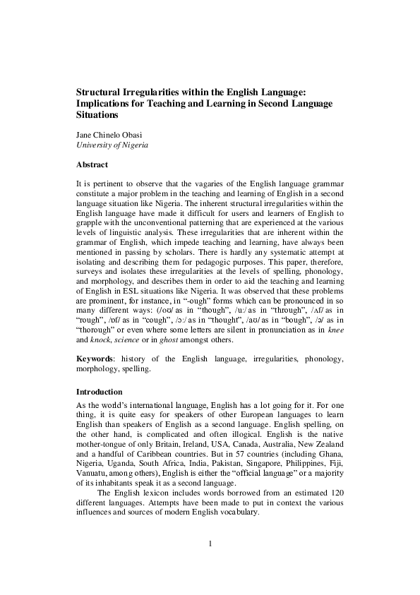 (PDF) Structural Irregularities within the English Language ...