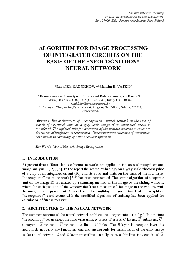 (PDF) Algorithm for Image Processing of Integrated Circuits on the Basis of the “ Neocognitron ...