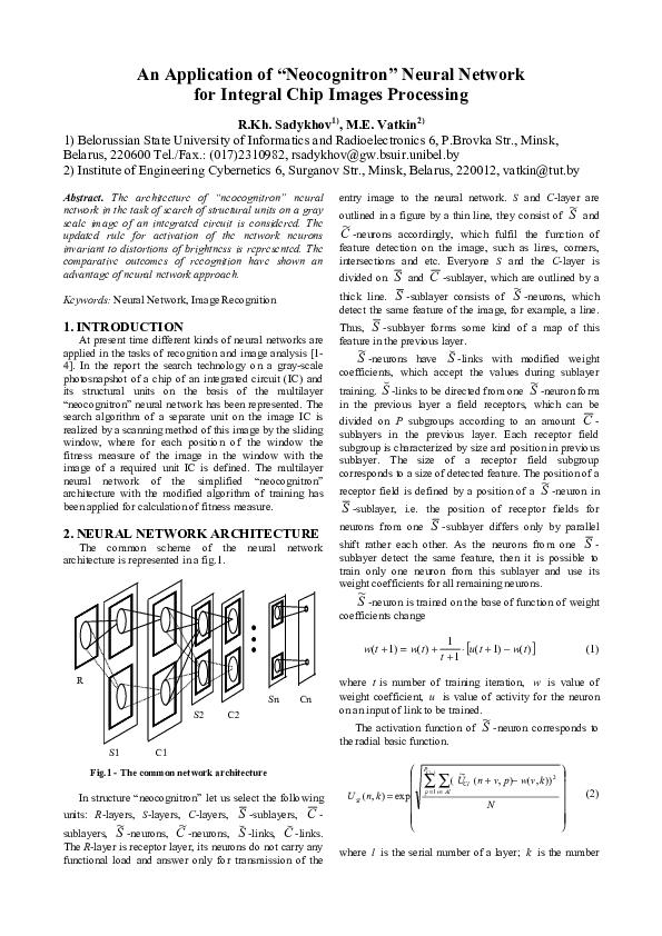 (PDF) An application of "neocognitron" neural network for integral chip image processing