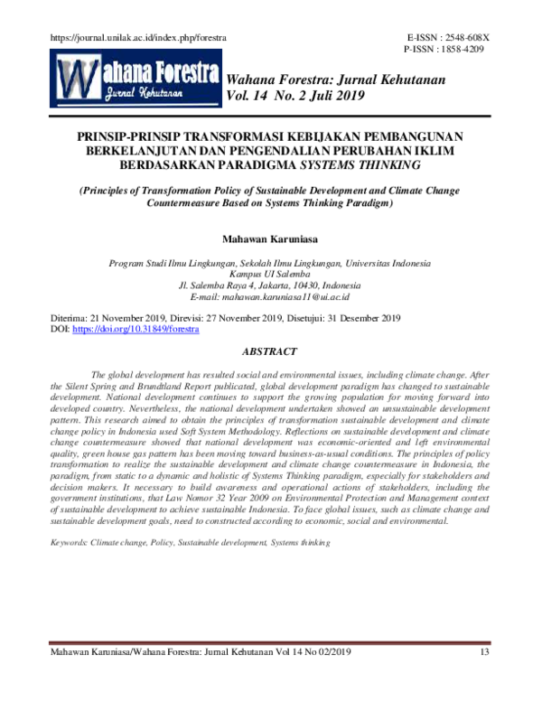(PDF) Prinsip-Prinsip Transformasi Kebijakan Pembangunan Berkelanjutan Dan Pengendalian ...