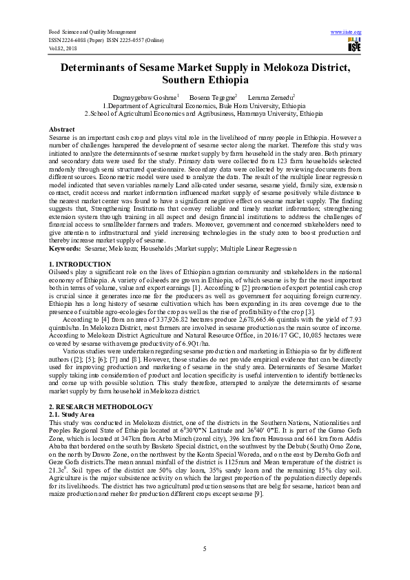 (PDF) Determinants of Sesame Market Supply in Melokoza District ...