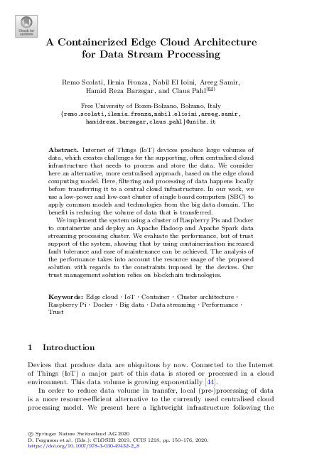 (PDF) A Containerized Edge Cloud Architecture for Data Stream Processing