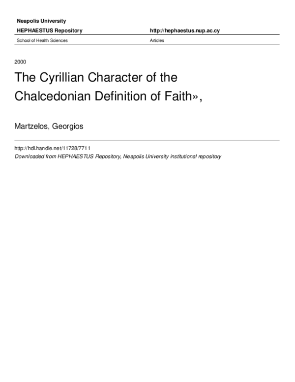 (PDF) The Cyrillian Character of the Chalcedonian Definition of Faith