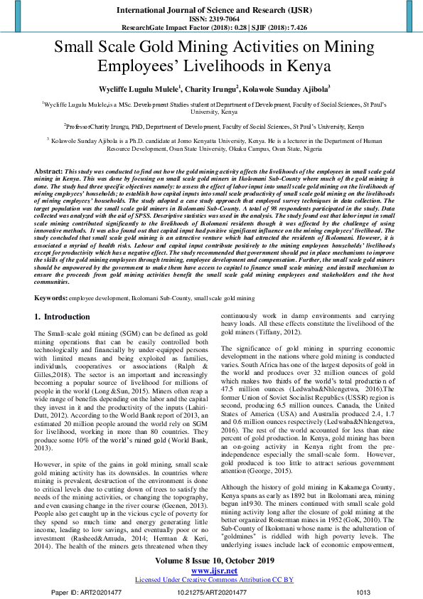 (PDF) Small Scale Gold Mining Activities on Mining Employees ...