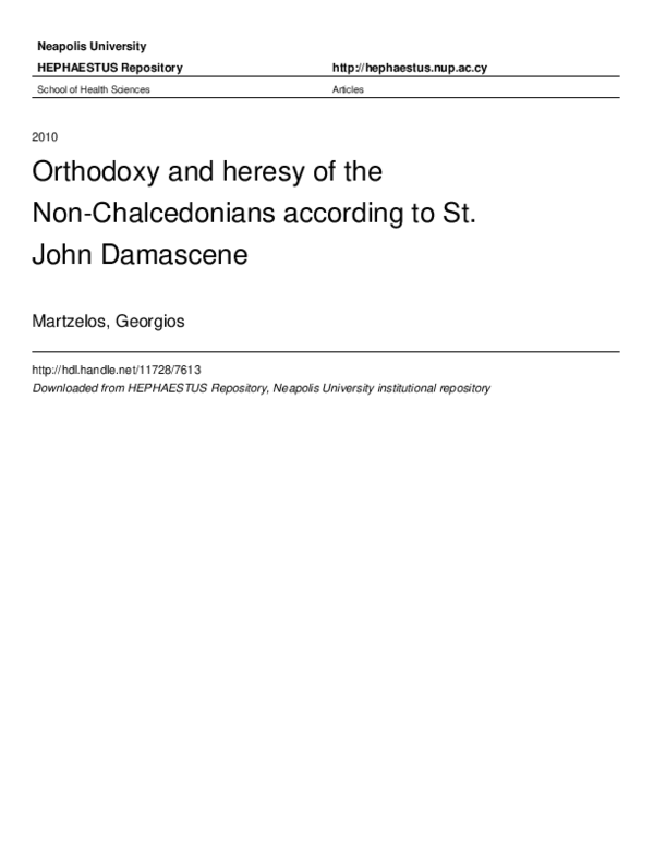 (PDF) Orthodoxy and heresy of the Non-Chalcedonians according to St ...
