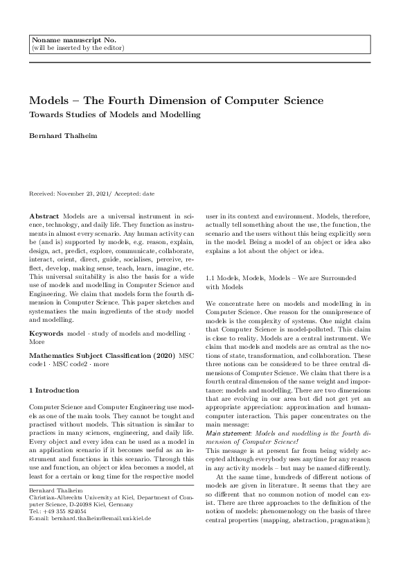 (PDF) Models -The Fourth Dimension of Computer Science Towards Studies ...