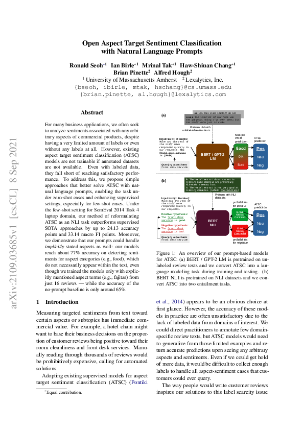 Pdf Open Aspect Target Sentiment Classification With Natural Language Prompts
