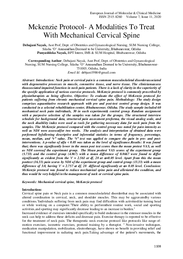(PDF) Mckenzie Protocol- A Modalities To Treat With Mechanical Cervical ...
