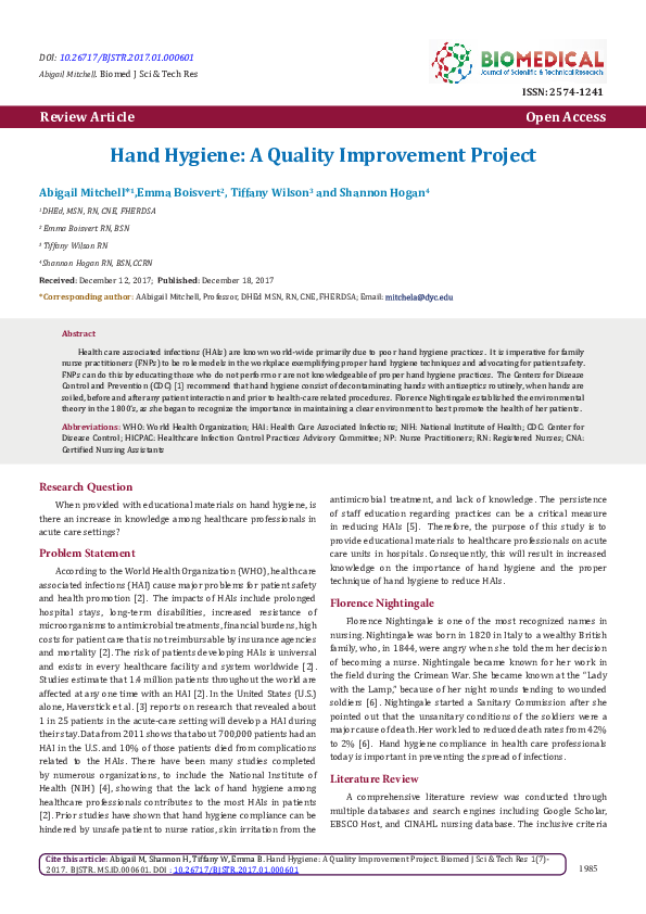 (PDF) Hand Hygiene: A Quality Improvement Project