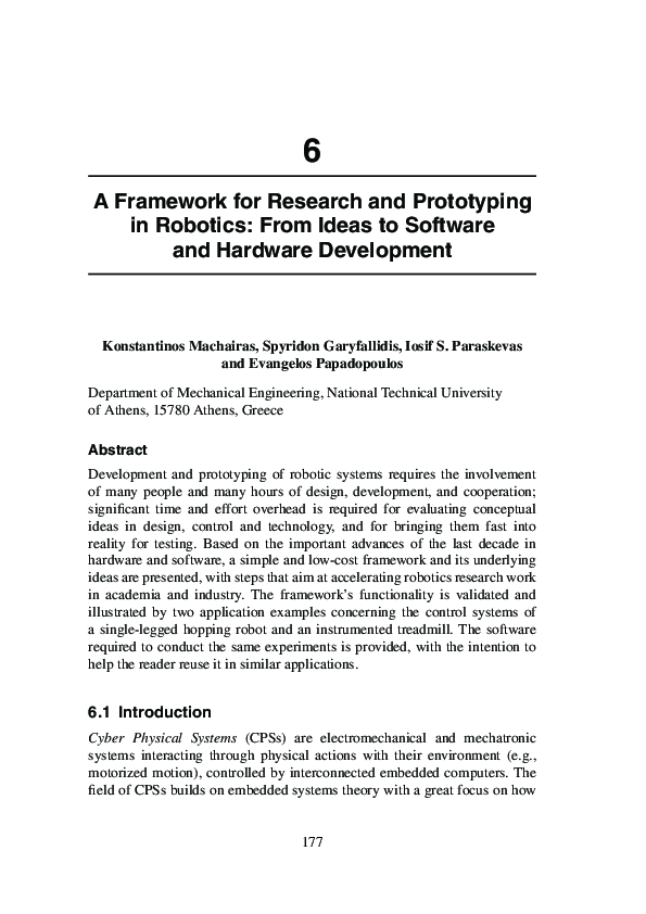 Pdf A Framework For Research And Prototyping In Robotics From Ideas