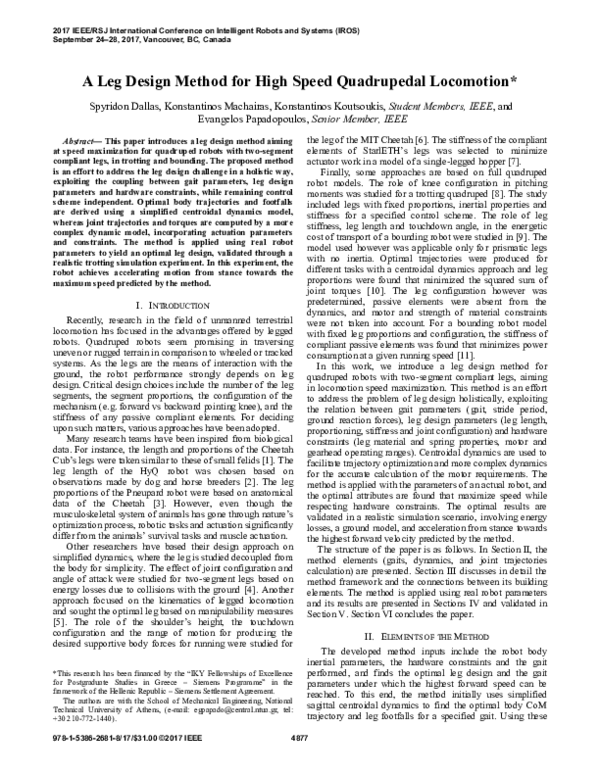 (PDF) A leg design method for high speed quadrupedal locomotion