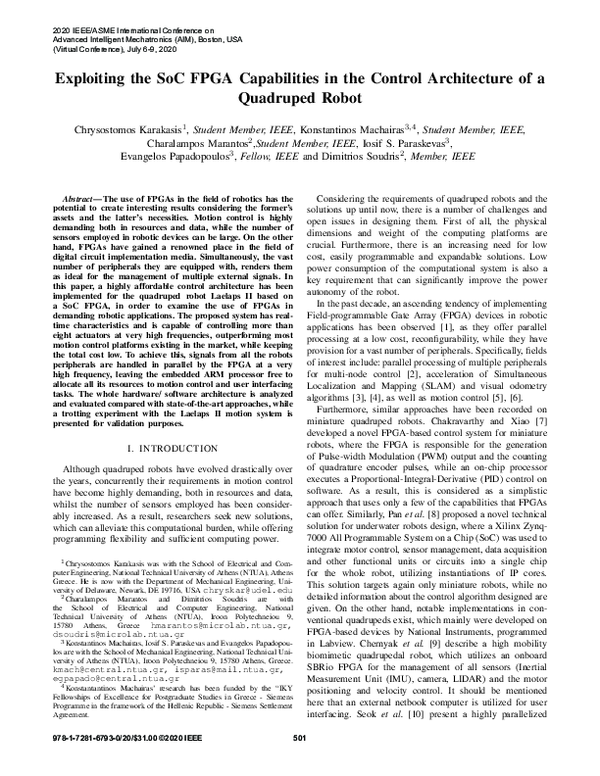 Pdf Exploiting The Soc Fpga Capabilities In The Control Architecture Of A Quadruped Robot