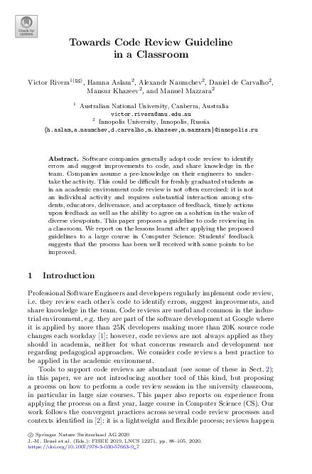 (PDF) Towards Code Review Guideline in a Classroom