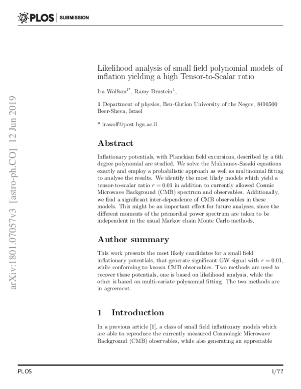 (PDF) Most probable small field inflationary potentials | Ira Wolfson ...