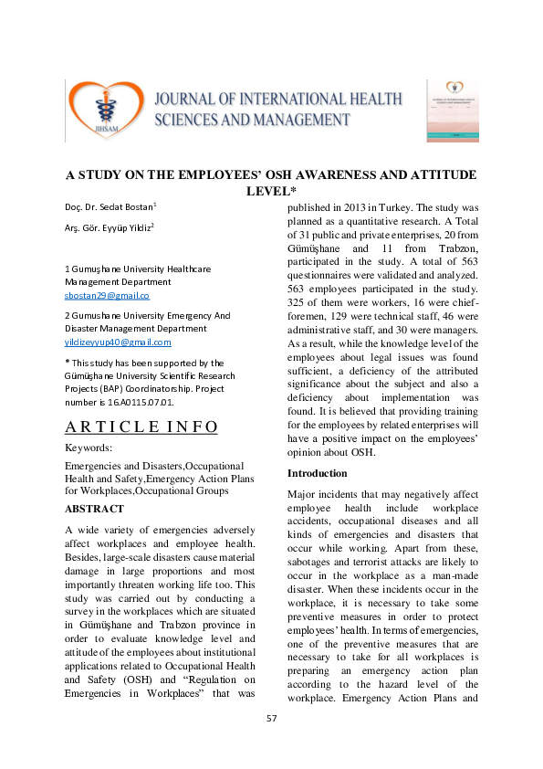 (PDF) A Study on the Employees ’ Osh Awareness and Attitude Level