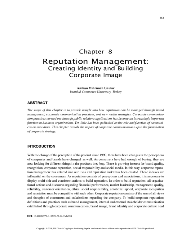 (PDF) Reputation Management: Creating Identity and Building Corporate Image