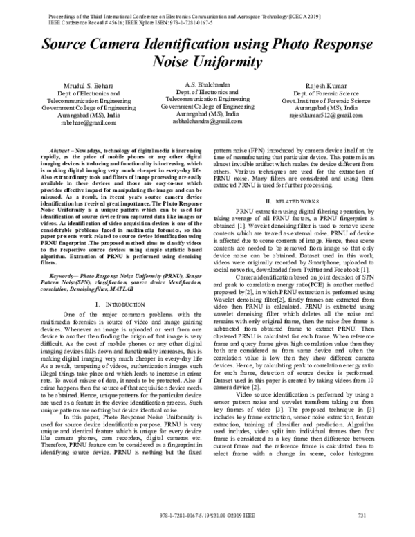 (PDF) Source Camera Identification using Photo Response Noise Uniformity