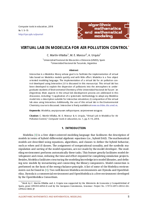 (PDF) Virtual Lab in Modelica for Air Pollution Control