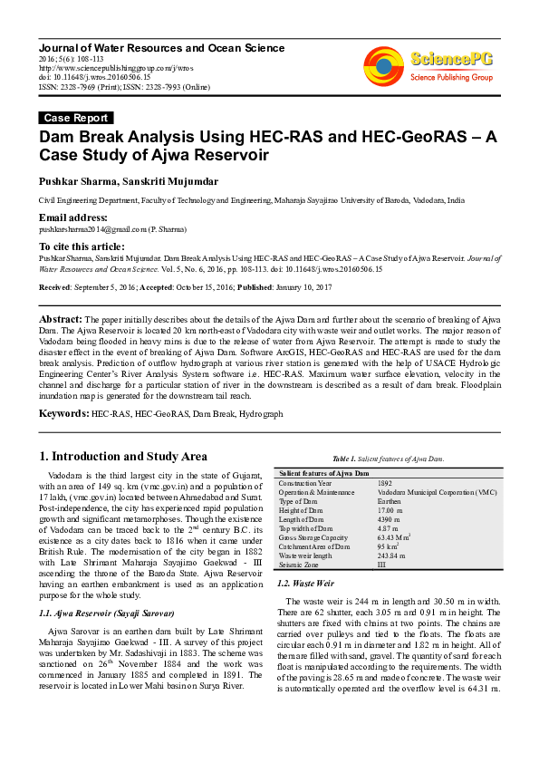 (PDF) Dam Break Analysis Using HEC-RAS and HEC-GeoRAS – A Case Study of ...