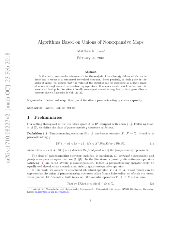 (PDF) Algorithms based on unions of nonexpansive maps