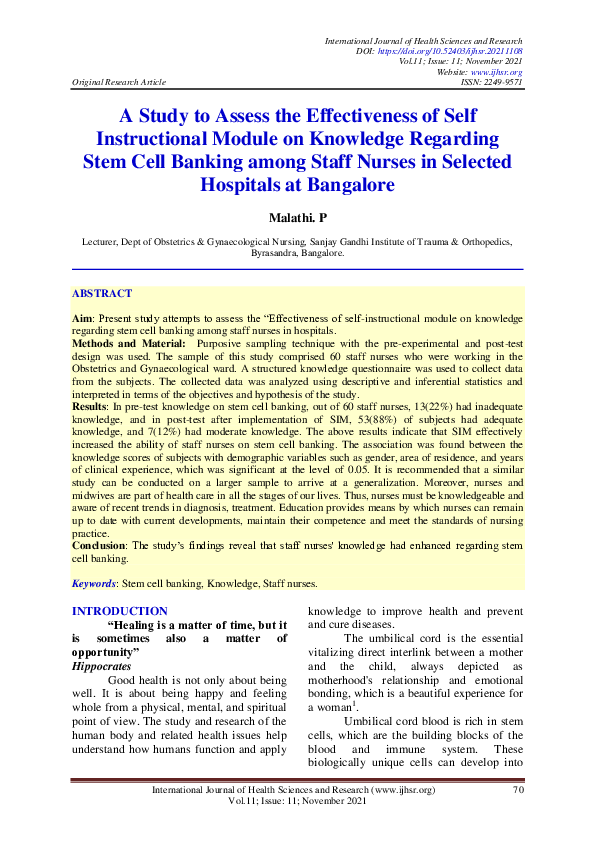 (PDF) A Study to Assess the Effectiveness of Self Instructional Module ...