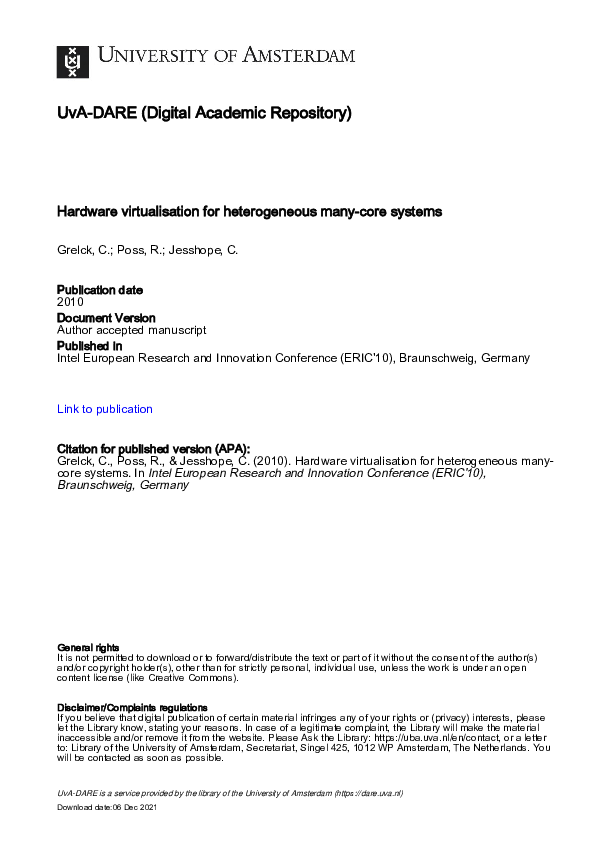 (PDF) Hardware virtualisation for heterogeneous many-core systems