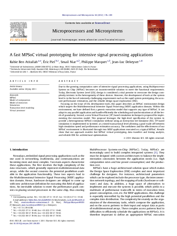 (PDF) A fast MPSoC virtual prototyping for intensive signal processing applications | Rabie Ben ...