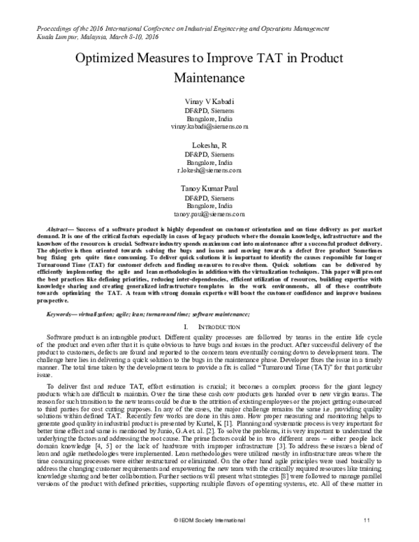 (PDF) Optimized Measures to Improve TAT in Product Maintenance