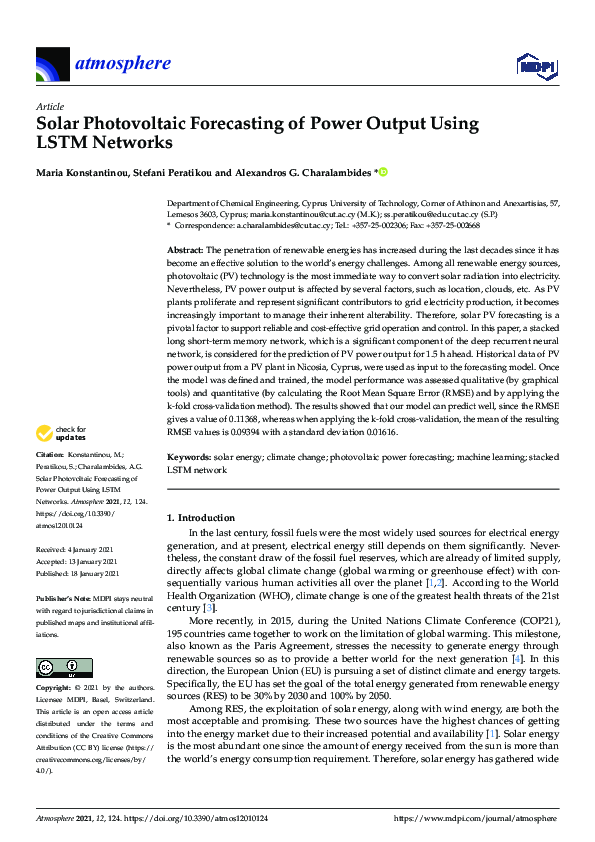 Pdf Solar Photovoltaic Forecasting Of Power Output Using Lstm Networks