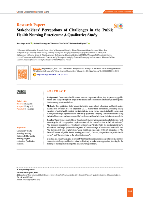 (PDF) Research Paper: Stakeholders' Perceptions of Challenges in the ...